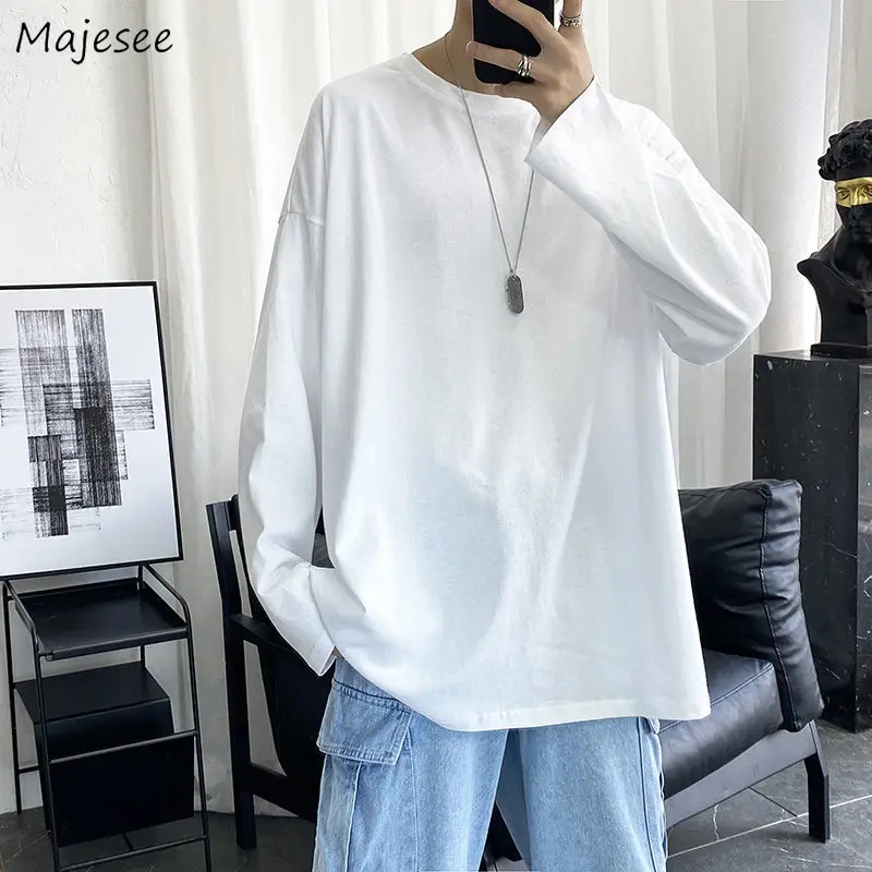 Men Long Sleeve T-shirts Autumn Male Simple Design Solid Basic Oversize ...