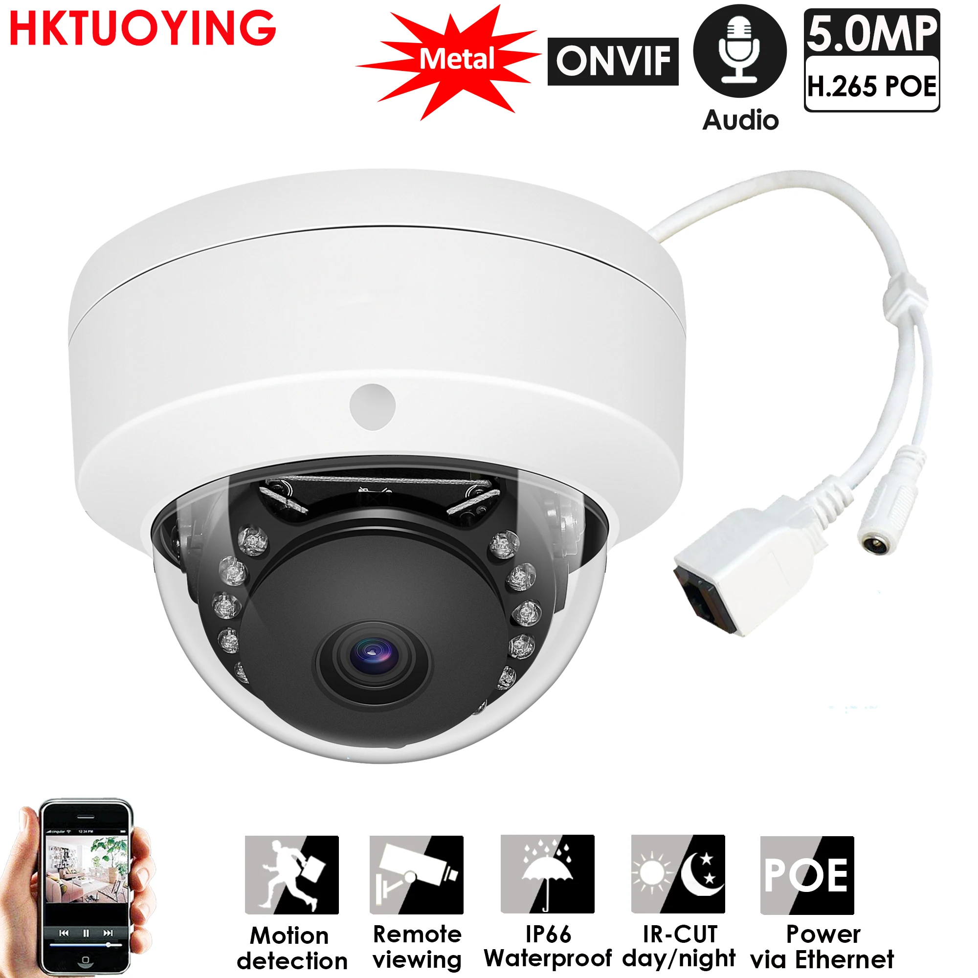 H265+ 5MP Metal Dome POE IP Camera ONVIF Audio Record CCTV Camera 3mp ...