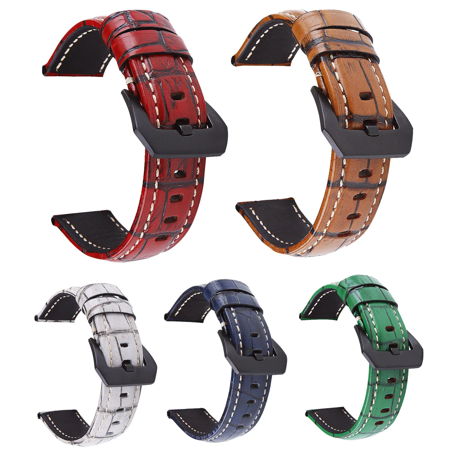 Vintage Bamboo Grain Genuine Leather Band 20mm 22mm 24mm 26mm Watchband ...