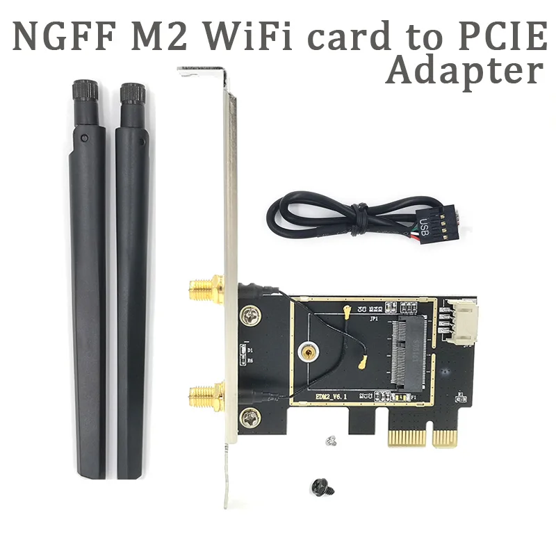 M.2 To Pci Express Wireless Adapter Converter With 2 Antenna Ngff M2 ...