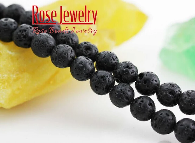Volcanic Lava Natural Stone Beads Colorful Black Round Rock Lava Loose ...