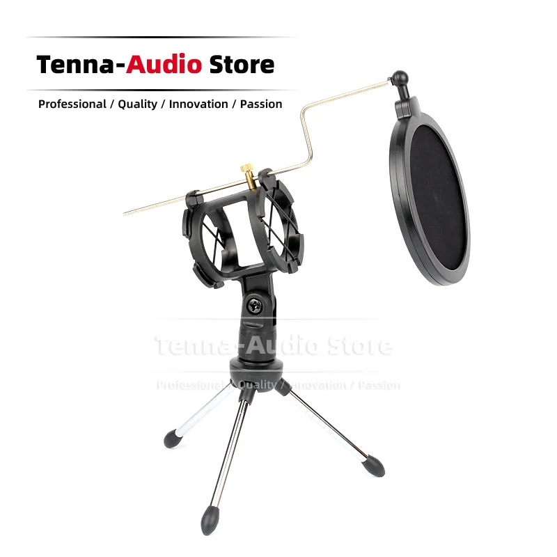 Desktop-Microphone-Anti-Shock-Mount-Pop-Filter-Clip-Holder-Mic-Stand ...
