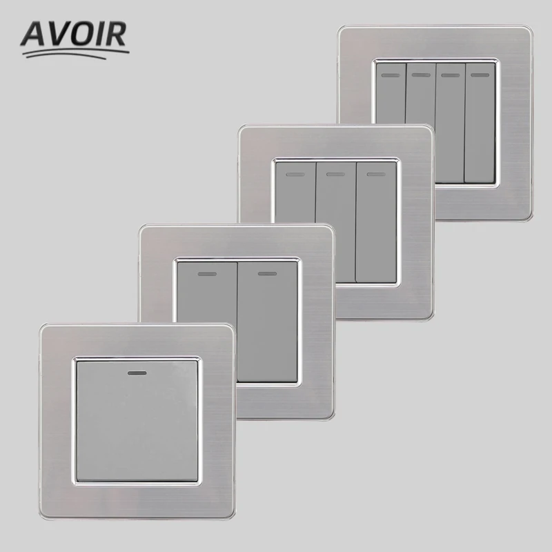 Avoir Wall Light Switch Stainless Steel Brushed Gray Panel Push Button ...