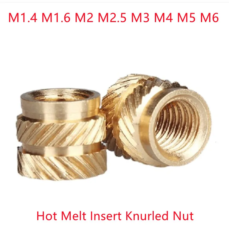 20/100pcs Hot Melt Brass Insert Nuts M1.4 M1.6 M2 M3 M4 M5 M6 Insert Knurled Nuts Brass Heating ...