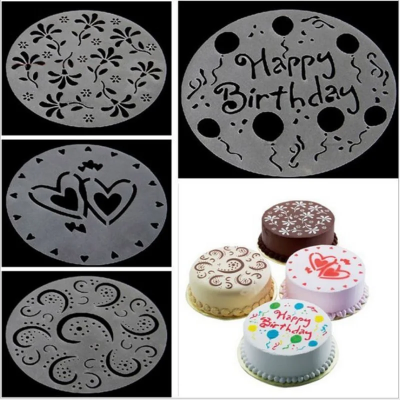 4Pc/lot Plastic Cake Stencils Flower Spray Stencils Birthday Cake Mold ...