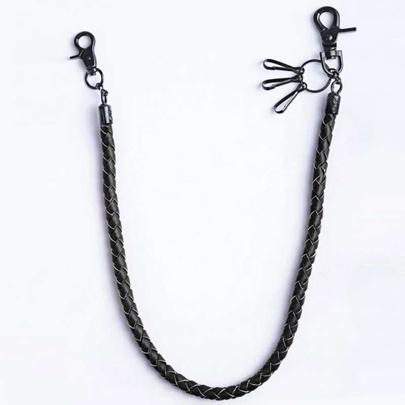 Black Rope Leather Waist Chain Wallet Chain For Men Biker Punk Key ...