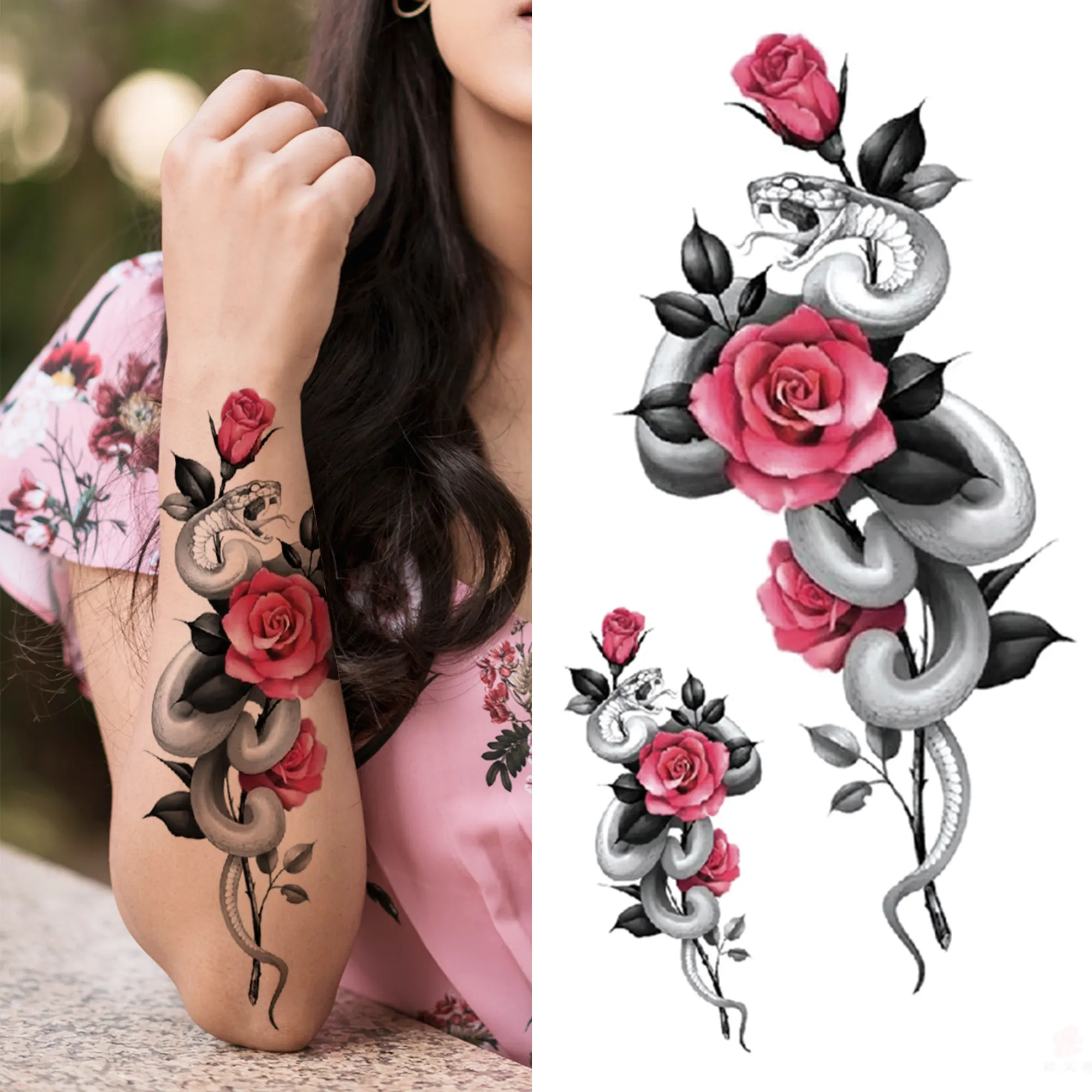 Realistic Pink Rose Tattoos