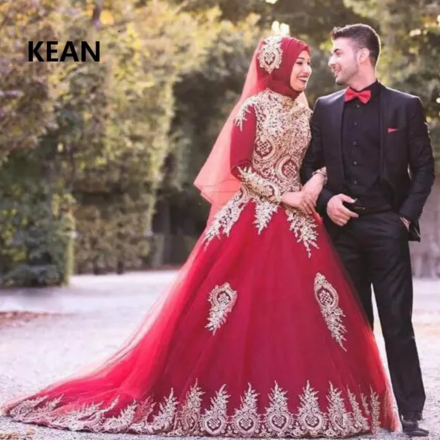 Muslim Wedding Dress With Hijab Red