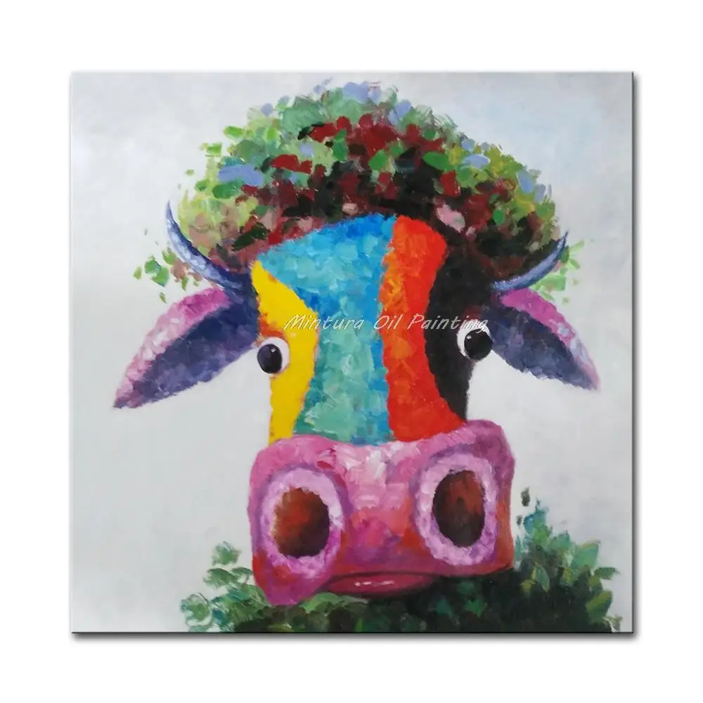 Mintura-handgemalte-Tier-lgem-lde-auf-Leinwand-handgemachte-Cartoon-Kuh-Pop-Art-moderne-Wandbild ...