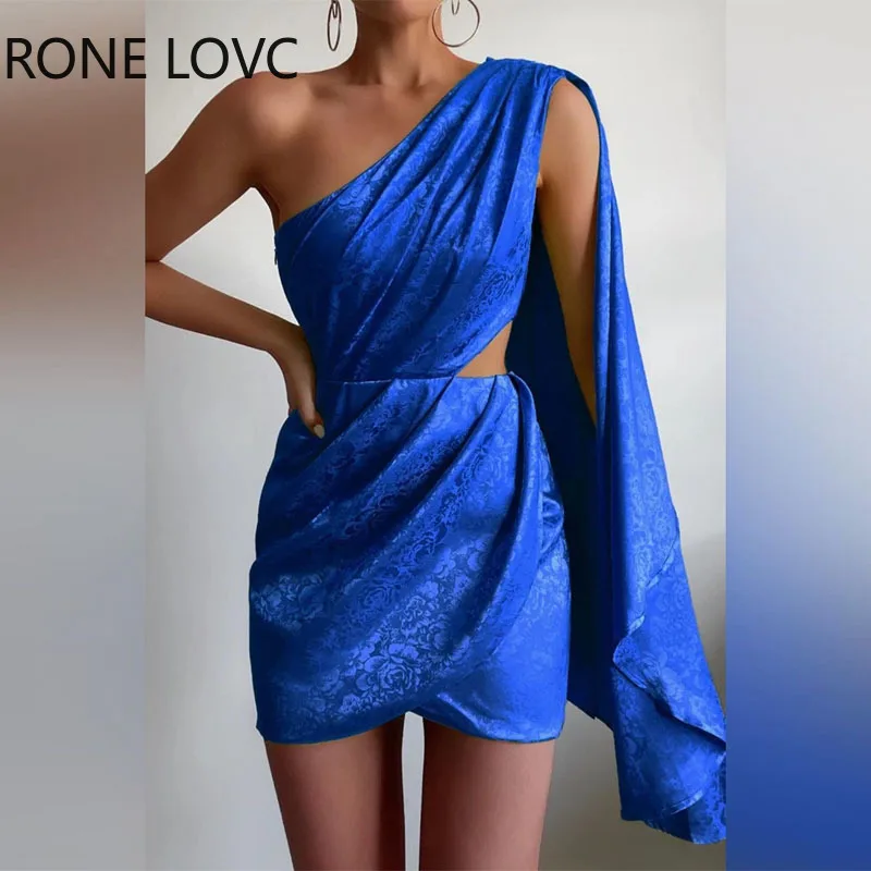 Women Solid Disty Floral Print Elegant One Shoulder Midriff Wrap Sexy ...