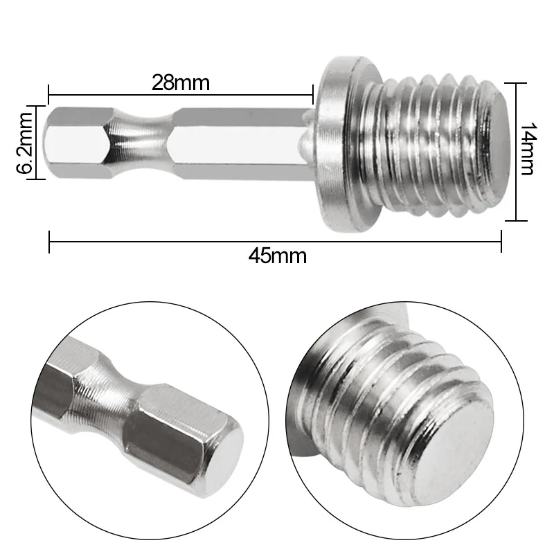 1/4 Hex Shank Drill Adapter M14 Screw Thread Connecting Rod Angle Mill ...