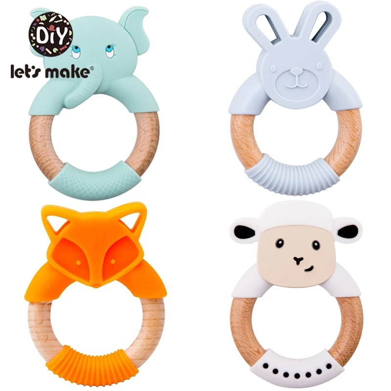 Let's Make 1pc Baby Toys Silicone Baby Teether Beech Wooden Ring Hand ...