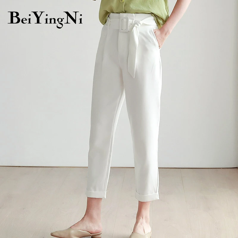 Beiyingni Office Dames Broek Gordel Pockets Hoge Taille Harem Broek ...