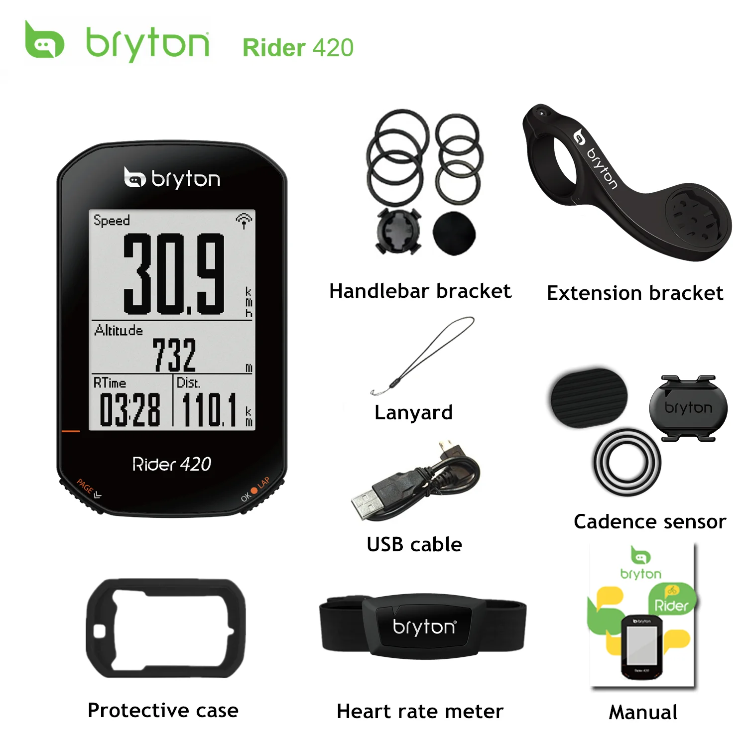 Bryton Rider 420 Wireless GPS GNSS/ANT + Bluetooth Global Speed Cadence ...