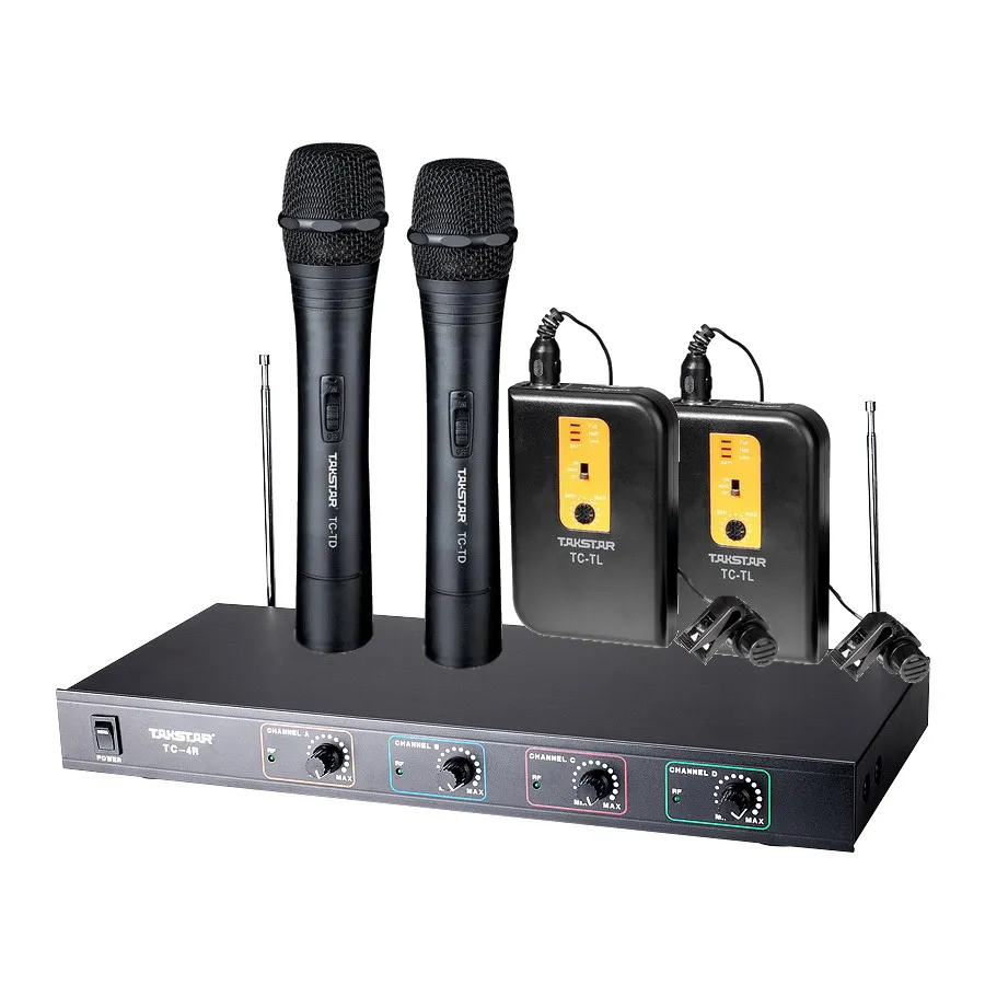 Takstar Tc-4r Vhf Wireless Microphone 2 Body-pack Mic + 2 Handheld Mic ...