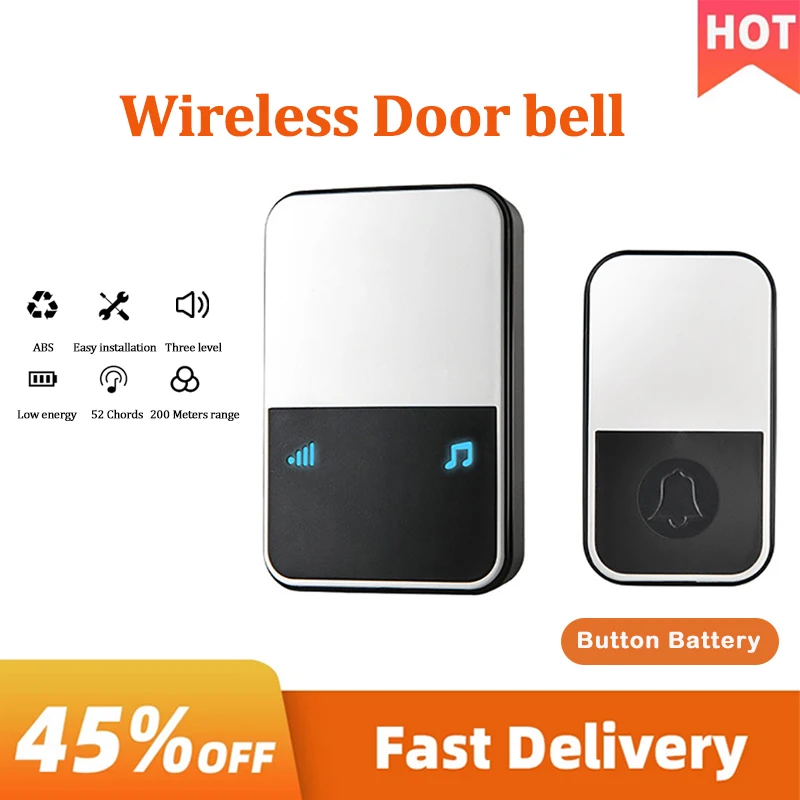 Wireless Doorbell Smart Ring Loud Chime Pager Welcome Household Long ...