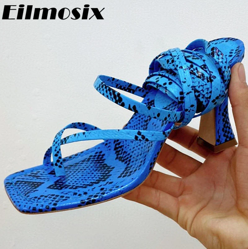 Flip Flops Thick Heel High Heeled Sandals Women Cross Strap Snake ...