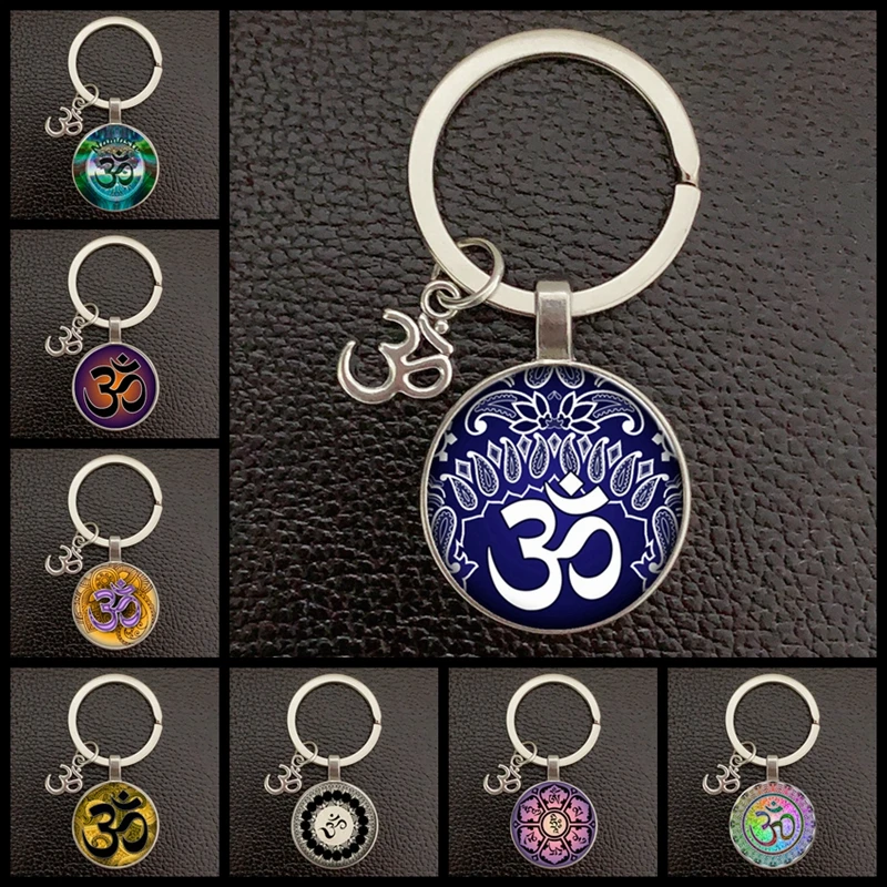 Creative Vintage Glass Dome Keychain Buddhist Chakra Keychain Jewelry ...