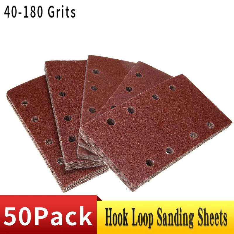 50 Pack 93*185mm Square Sandpaper 40 180 Grit Hook And Loop Sanding ...