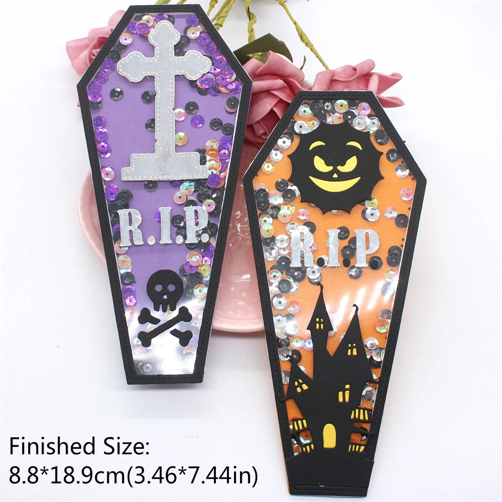 Kscraft Halloween Coffin Shaker Metal Cutting Dies Stencils For Diy ...