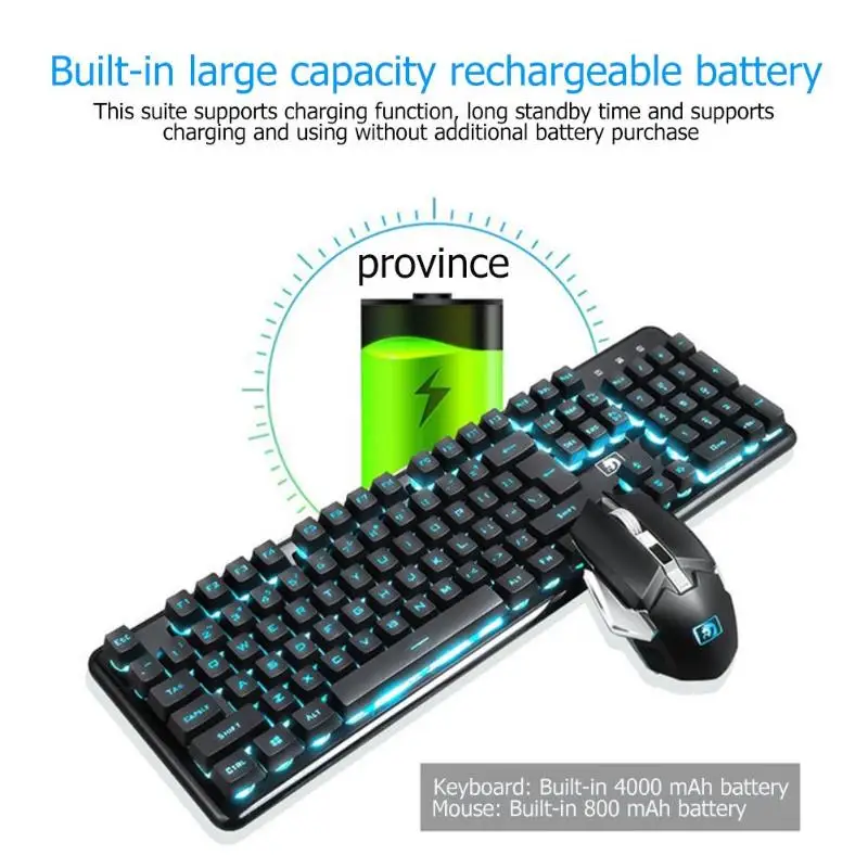 VODOOL104 клавиши подсветка Беспроводная игровая клавиатура мышь набор ...