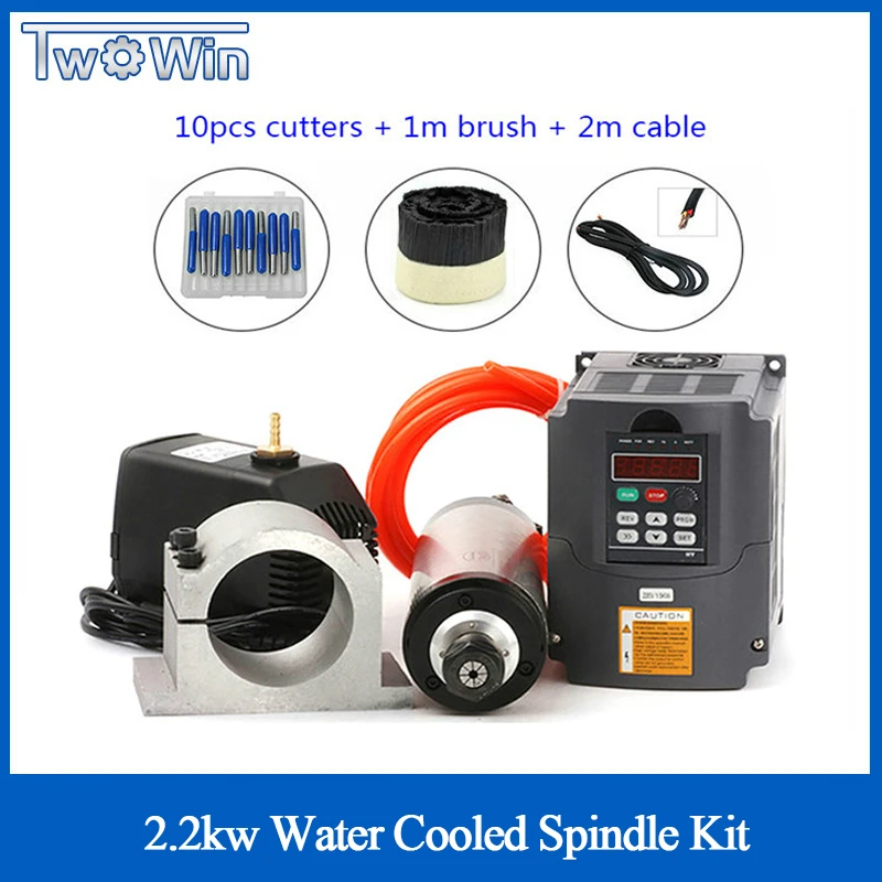 Water Cooled Spindle Kit 2.2kw Cnc Milling Spindle Motor + 2.2kw Vfd ...