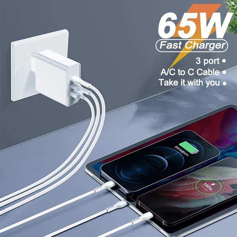 65w Charger Usb C Power Adapter 3 Port Pd 65w Pps Qc3.0 45w Scp ...