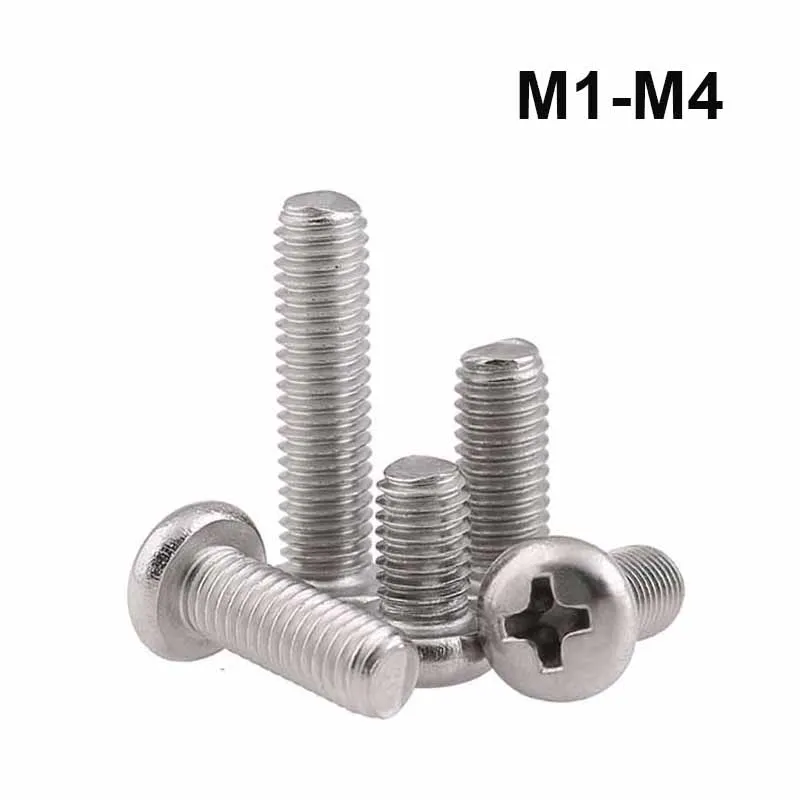 M1 M1.2 M1.4 M1.6 M2 M2.5 M3 M4 304 Cruz de acero inoxidable redonda tornillos de cabeza ...