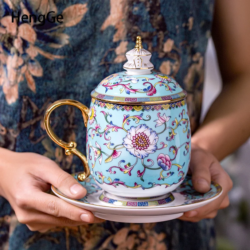 Chinese-Style-Ceramic-Mug-Enamel-Gilded-Decorate-Tea-Cup-Three-piece ...