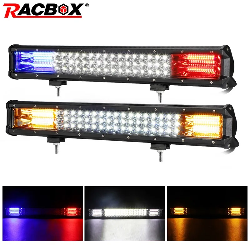 RACBOX 20 inch Triple Row Straight Led Work Light Bar Red Blue Strobe ...