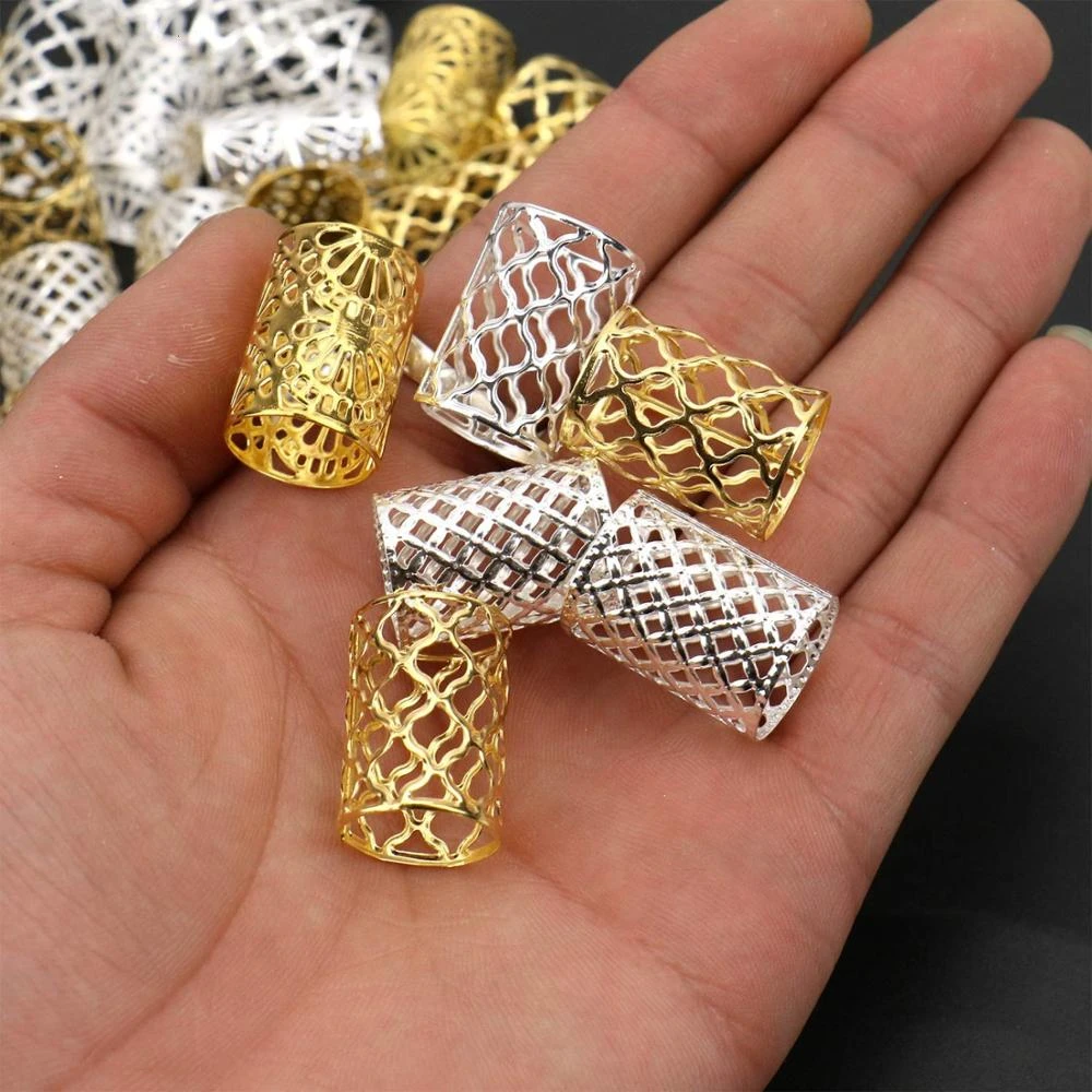 30 60pcs/lot Dreadlocks Beads Metal Dread Golden and Silver Hair Rings ...