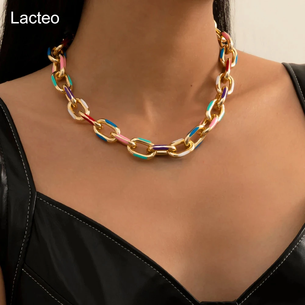 Lacteo Kpop Colorful Color Aluminum Chain Choker Necklace For Women ...