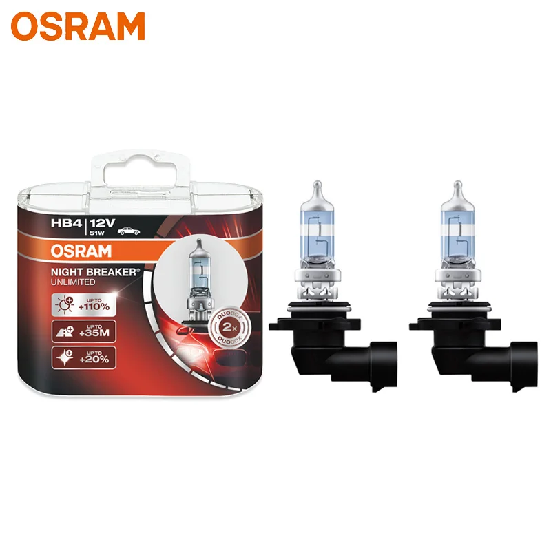 OSRAM Night Breaker Unlimited 9006 HB4 NBU Halogen 12V 51W P22d +110% Bright White Car Original ...