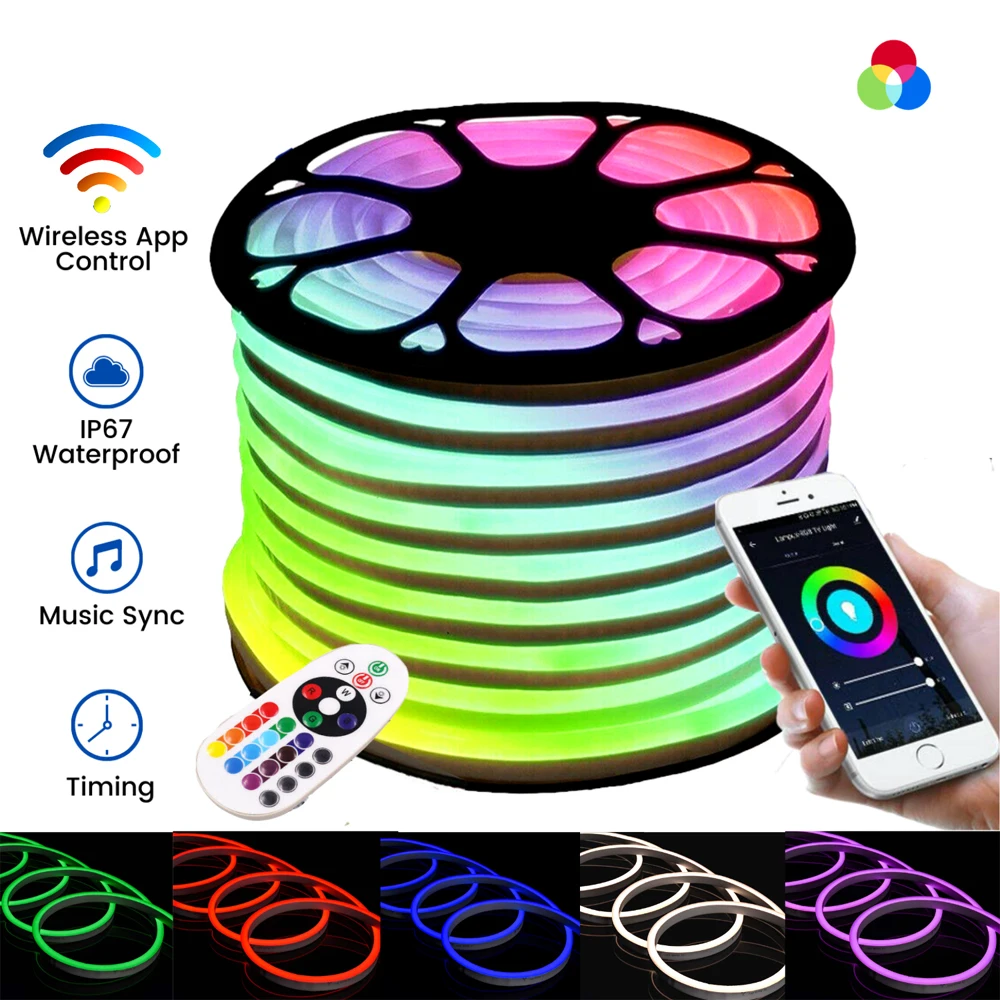 WIFI-LED-Neon-Light-Strip-RGB-24key-Remote-Control-220V-110V-EU-US-UK ...