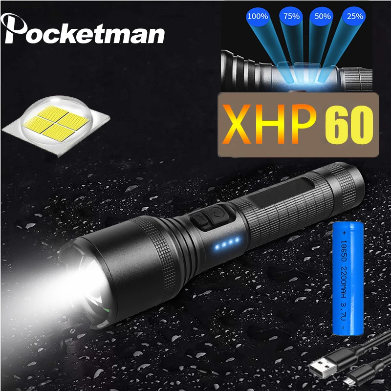 Long range Flashlight Zoomable Spotlight USB Rechargeable Waterproof Powerful Flashlamp Wide ...