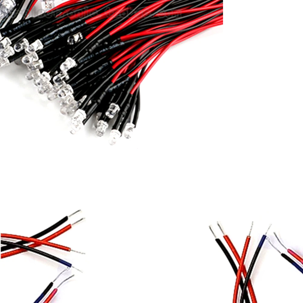 50Pcs 3V 5V 6V 9V 12V 24V 36V 48V 110V 220V Clear 3mm Pre wired LED ...