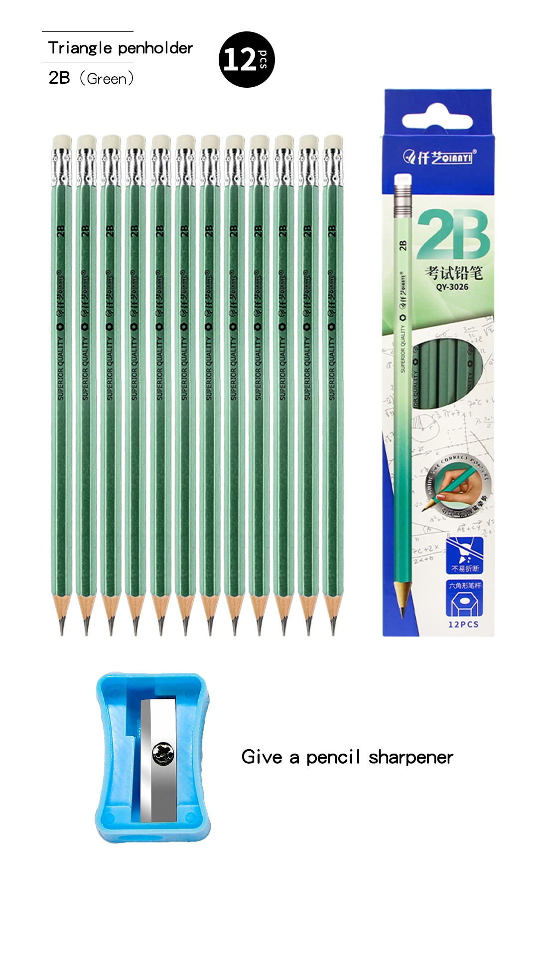 Crayon graphite,Crayon en bois 2B-HB avec gomme, lot de 12 pièces ...