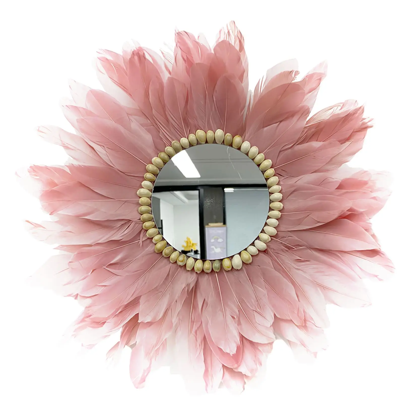 Handmade Macrame Feather Glass Wall Mirror Hanging Dressing Makeup ...