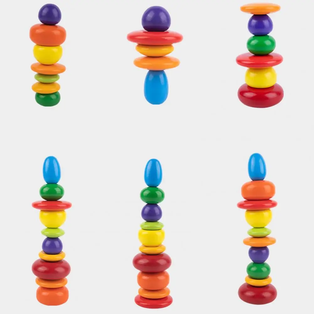 10pcs Great Toddlers Stacking Stones Toy Baby Supplies Stone Toy Wood ...
