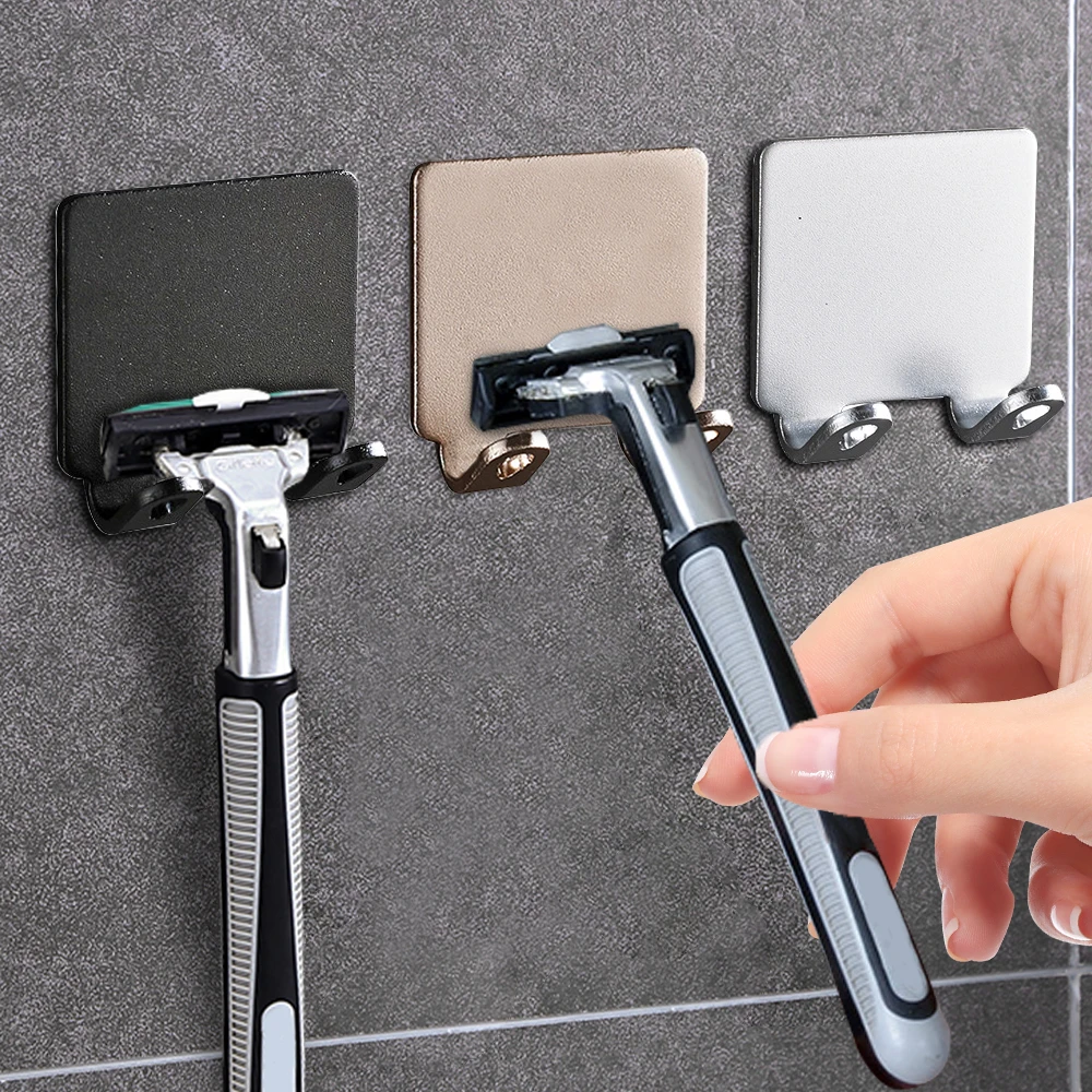 2PCS Punch Free Shaving Razor Wall mounted Holder Men Shaving Shaver ...