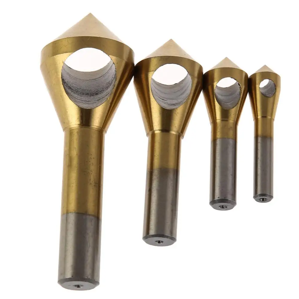 4Pcs/Set Titanium Coated Countersink Deburring Drill Bit set Taper Hole ...