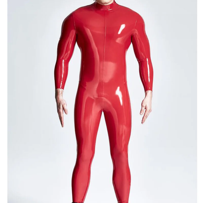 Doppel Schulter Zipper Handgemachte Männlichen Rot Bodysuit Latex Gummi ...