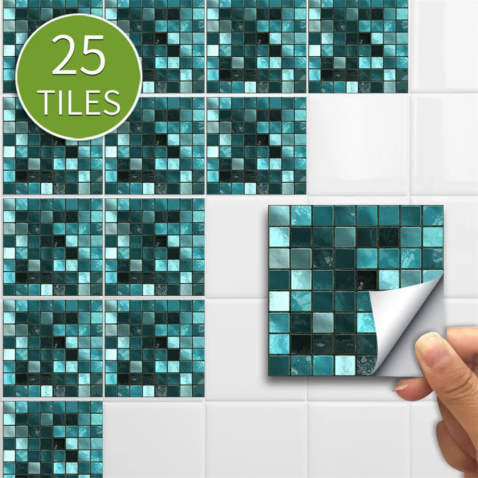 25pcs-Set-Green-Mosaic-Tile-sticker-Self-Adhesive-Waterproof-Mural-For ...