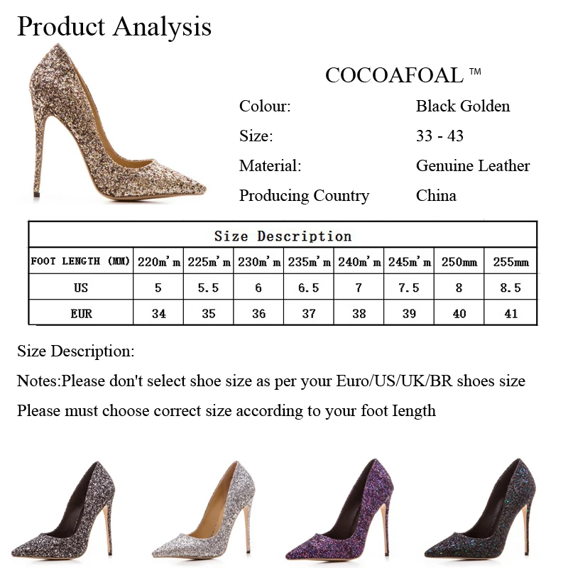 Cocoafoal Woman Sexy Purple Shoes Plus Size 33 - 43 Golden Stiletto ...