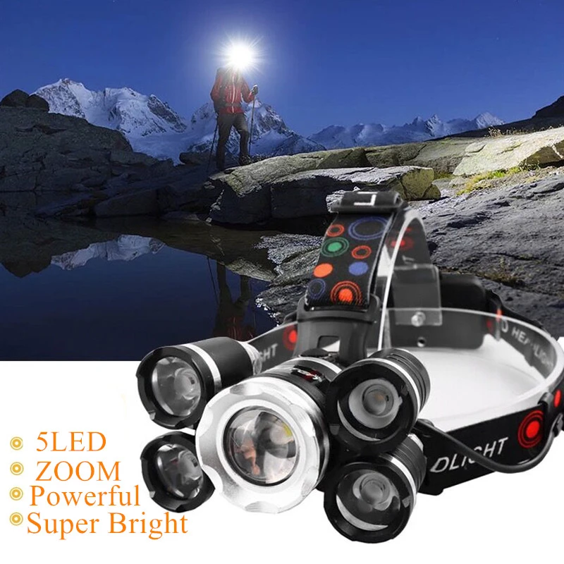 Drop Shipping Powerful Headlight 5 LED T6 headlamp ZOOM Flashlight ...