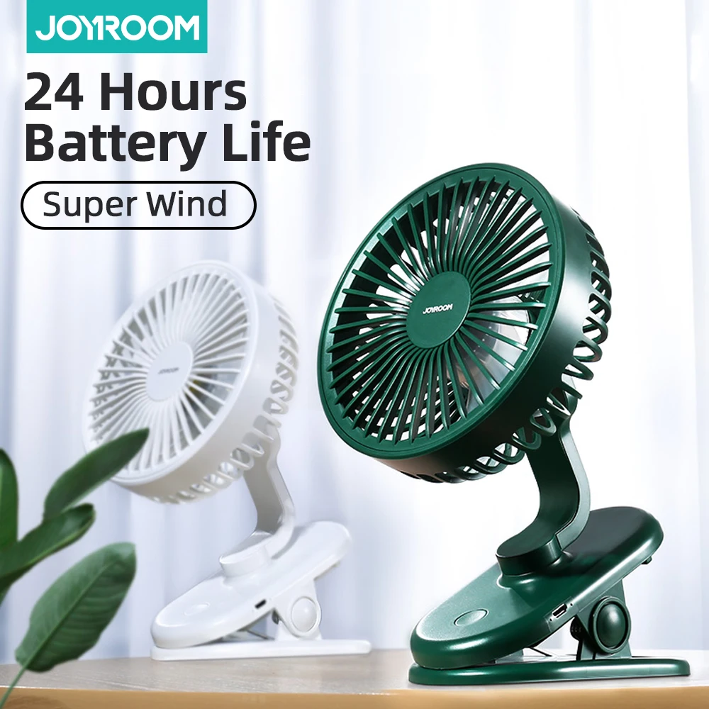 Joyroom Mini Fan USB Rechargeable Clip Table Fan Portable Clamp Whisper ...