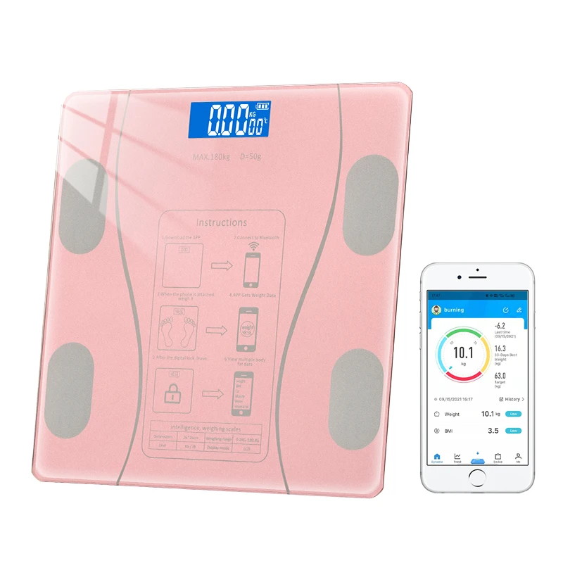 Báscula inteligente de grasa corporal, balanza Digital inalámbrica para baño, Monitor corporal ...