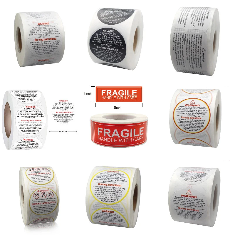 1Roll-Fragile-Stickers-Candle-Warning-Label-Candle-Jar-Container ...