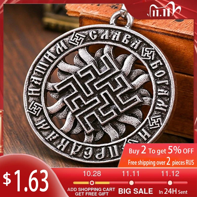 Buddhist Rune Pattern Round Pendant Necklace Men's Necklace Fashion ...