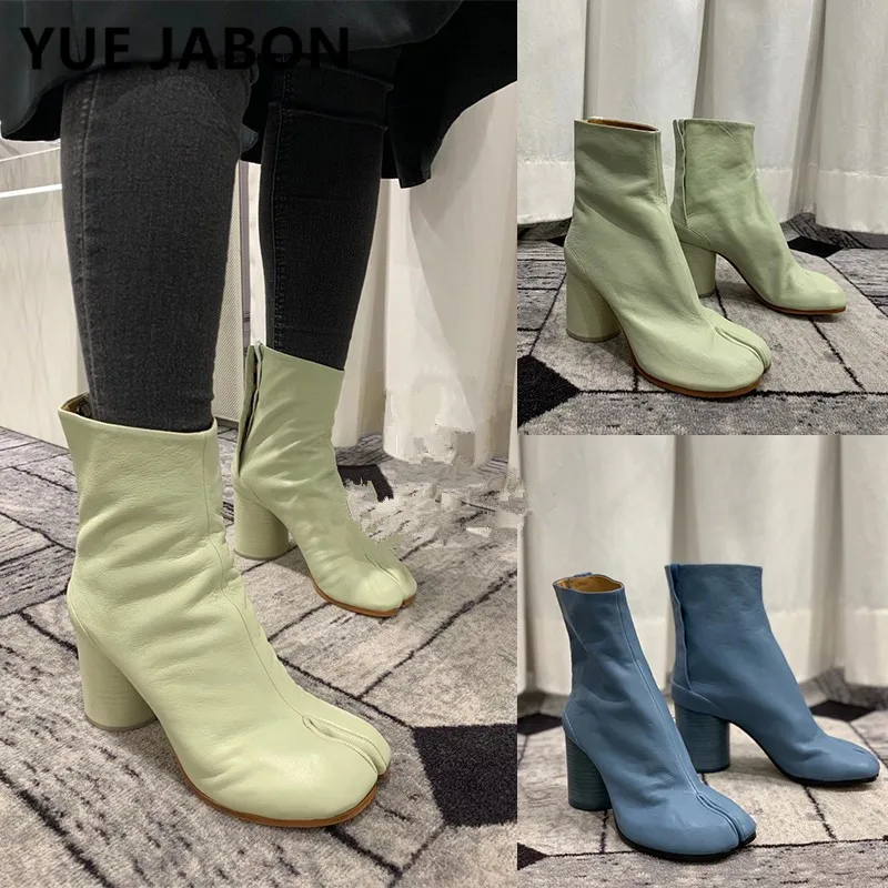 Green-Ninja-Tabi-Boots-Female-Shoes-Women-Split-Toe-Ankle-Boots-Leather ...